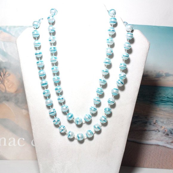 Jewelry | Light Blue 9s Swirl Deco Pearl Single Strand Beaded 21 ...